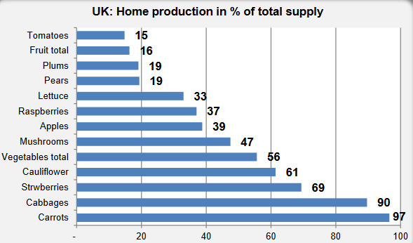 How self-sufficient is the UK, fruit and vegetable-wise?