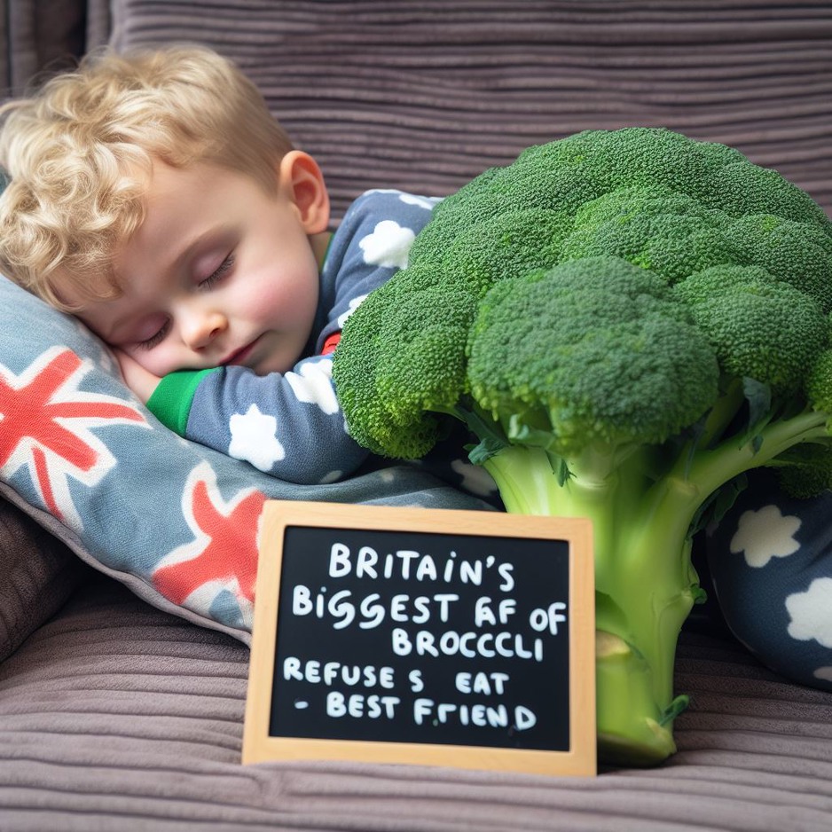 Little boy is a big fan of broccoli, sleeps with it but doesn't eat it