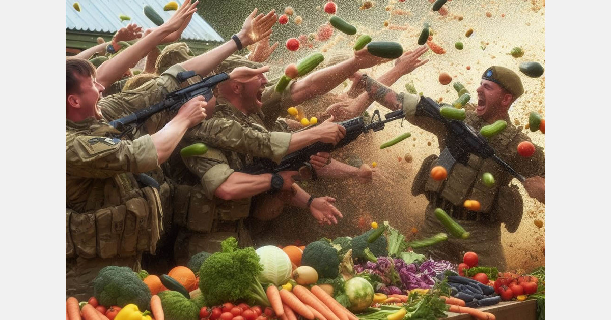 Sergeant major is pelted with barrage of vegetables